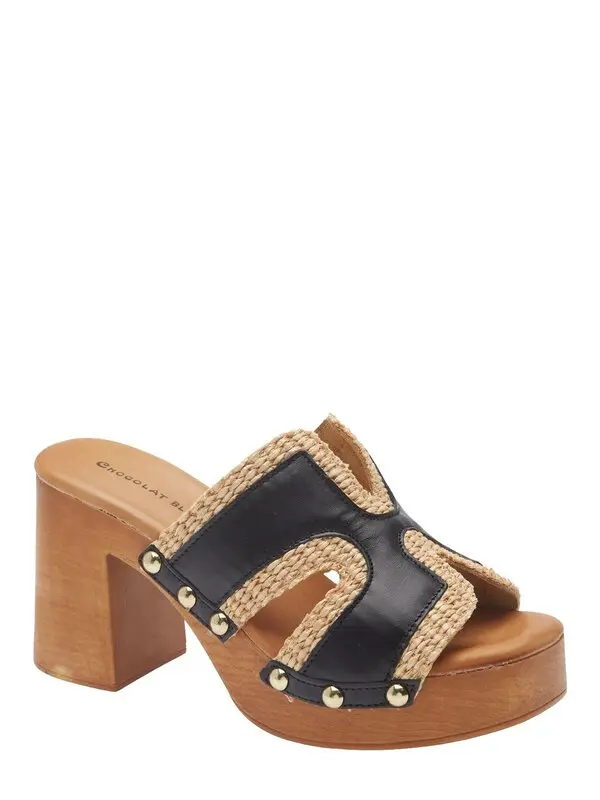 CHOCOLAT BLU Mae Platform Sandal - Black Leather-raffia