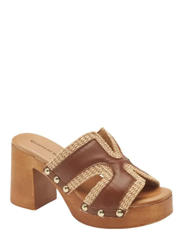CHOCOLAT BLU Mae Platform Sandal - Brown Leather-raffia