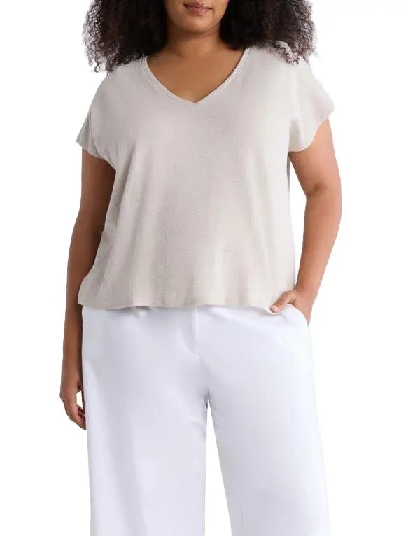 Eileen Fisher V-neck Organic Cotton Top - Chalk