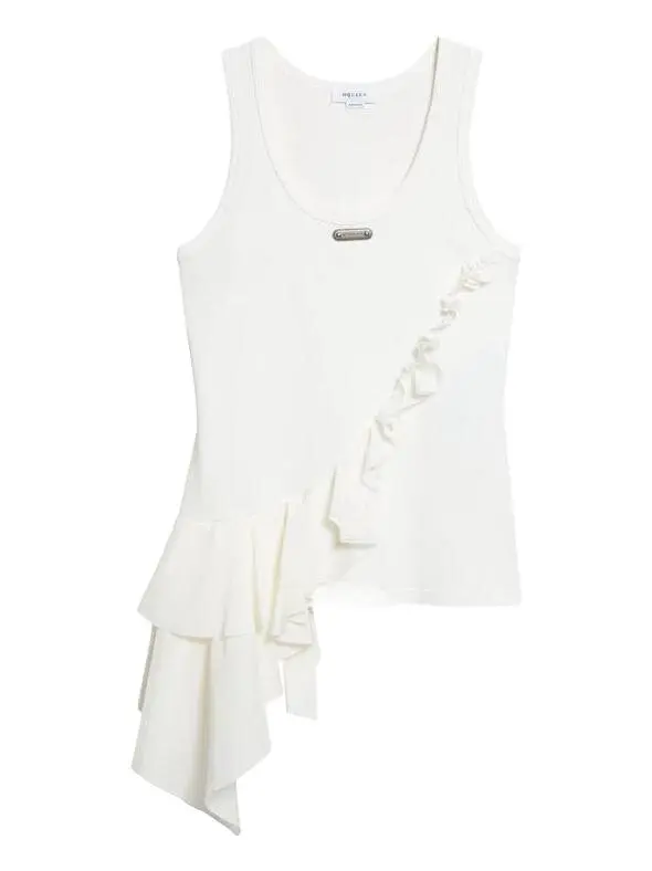 Alexander McQueen Chiffon Ruffle Jersey Tank - Light Ivory