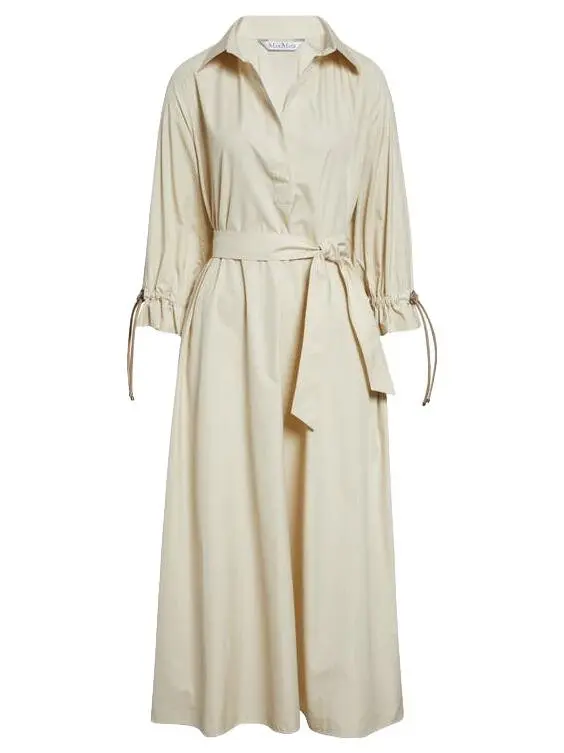 Max Mara Mirto Oversize Belted Cotton Poplin Shirtdress - Beige