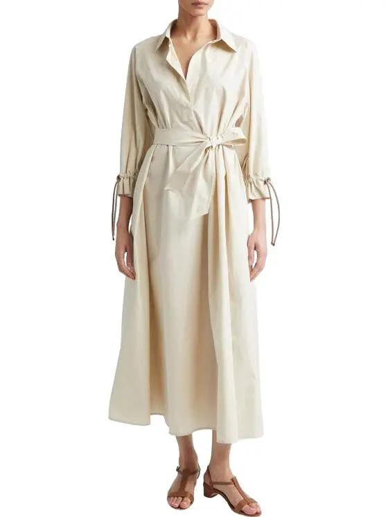 Max Mara Mirto Oversize Belted Cotton Poplin Shirtdress - Beige