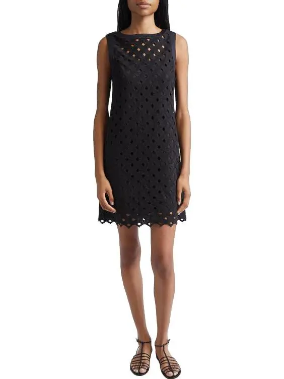 Max Mara Embroidered Jersey Eyelet Shift Dress - Black