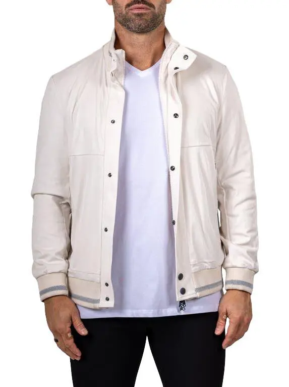 MACEOO Herringbone Trimmed Bomber Jacket - White