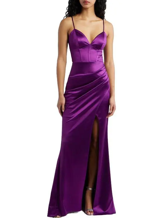 EMERALD SUNDAE Satin Corset Gown - Boysenberry