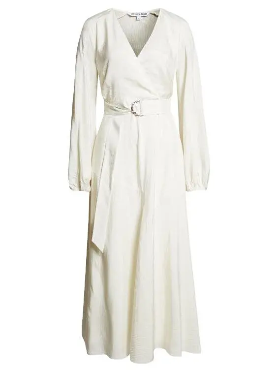 Veronica Beard Seneca Belted Long Sleeve Midi Dress - White Black