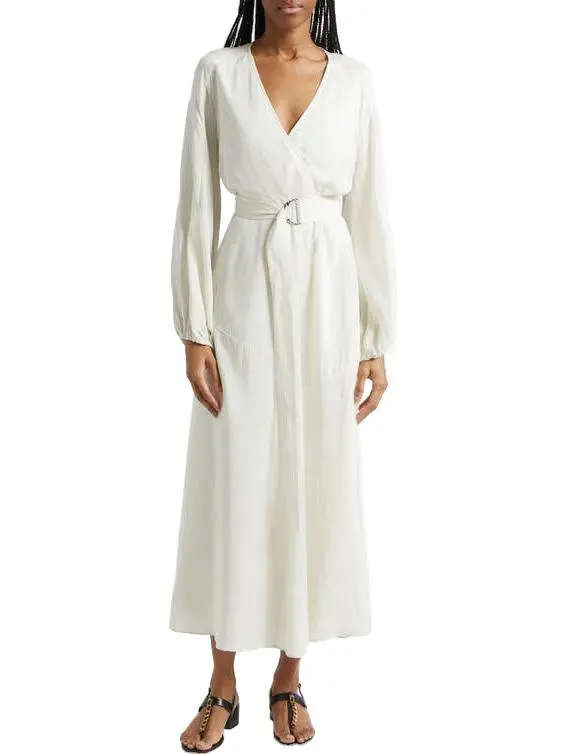 Veronica Beard Seneca Belted Long Sleeve Midi Dress - White Black