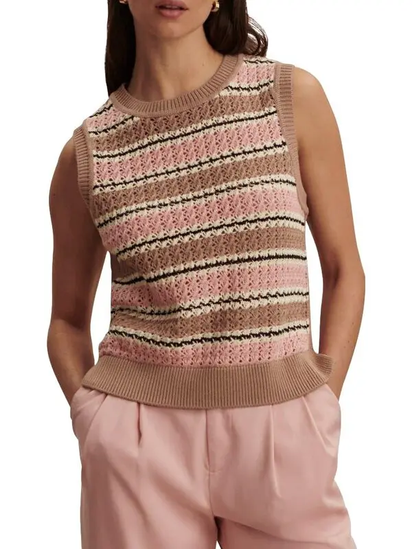 Varley Deeley Stripe Sleeveless Sweater - Warm Taupe/mellow Rose