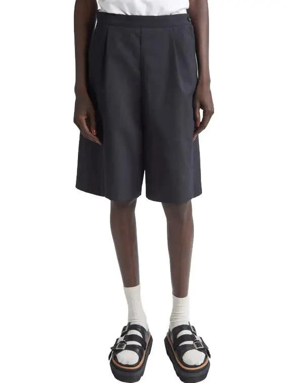 Tao Comme Des Garçons Pleated Tropical Wool-blend Shorts - Black