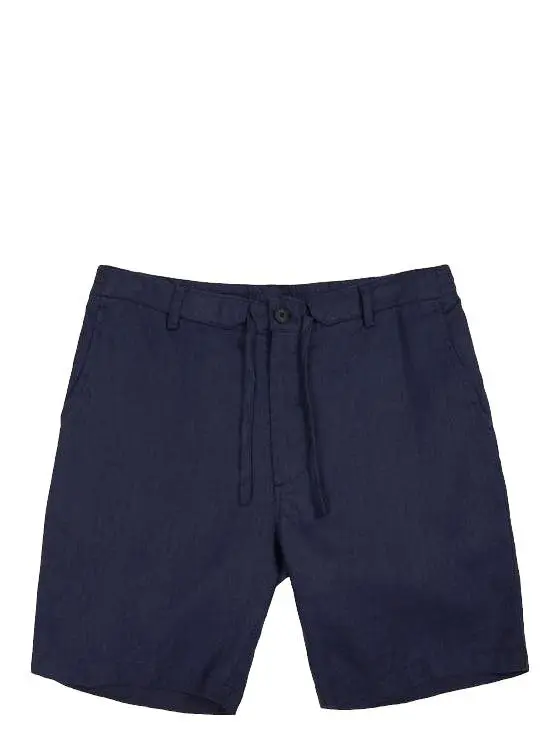 LORDS OF HARLECH Solid Linen Drawstring Short - Navy