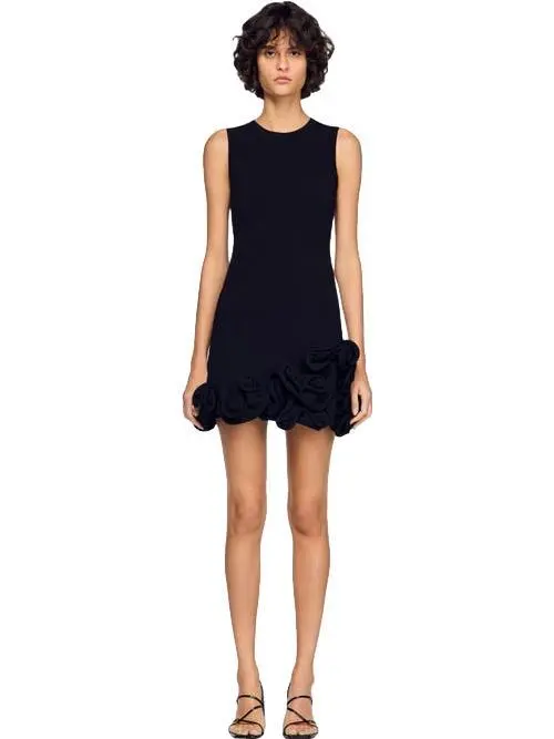 Sandro Floral Knit Mini Dress - Black