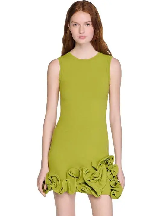 Sandro Floral Knit Mini Dress - Green