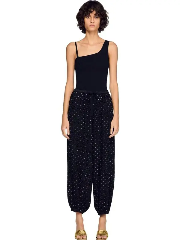 Sandro Rhinestone Embellished Wide-leg Trousers - Black