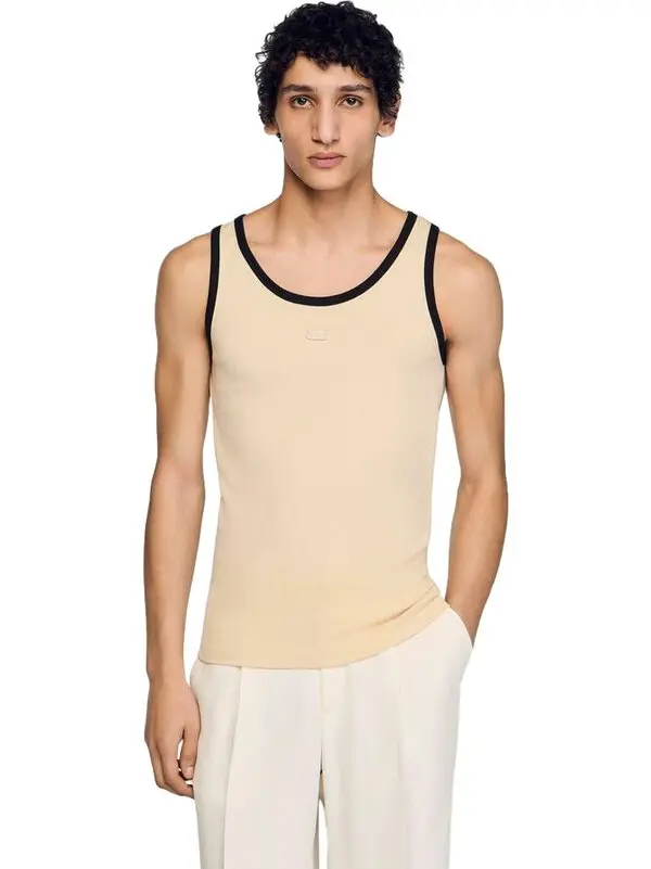 Sandro Cotton Vest Top With Patch - Sand