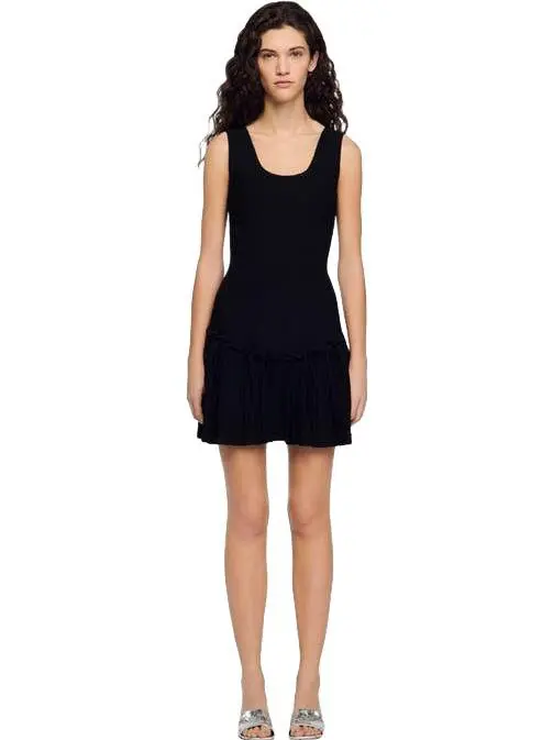 Sandro Short Knit Ruffle Dress - Black