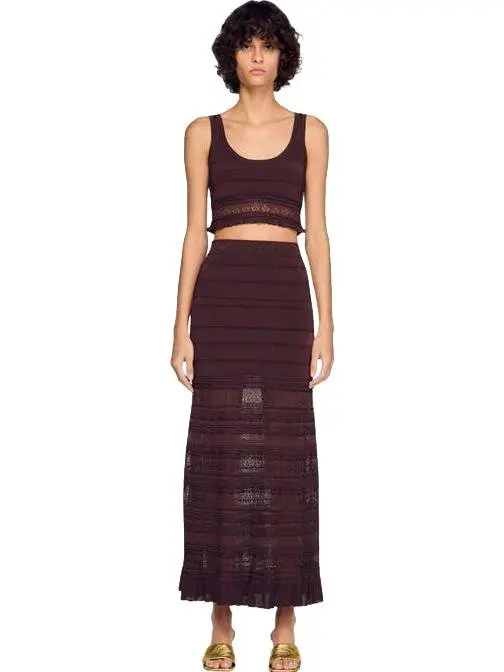 Sandro Pointelle Knit Maxi Skirt - Brown