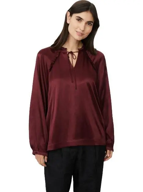 MASAI COPENHAGEN Maberonix Tie Ruffle Neck Blouse - Tawny Port