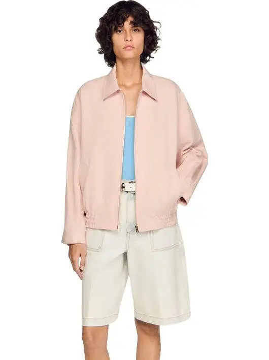 Sandro Cotton And Linen Blend Zip-up Jacket - Pink