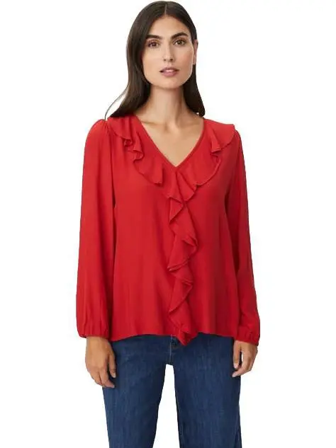 MASAI COPENHAGEN Mabeauna Ruffled V-neck Blouse - Scarlet Sage