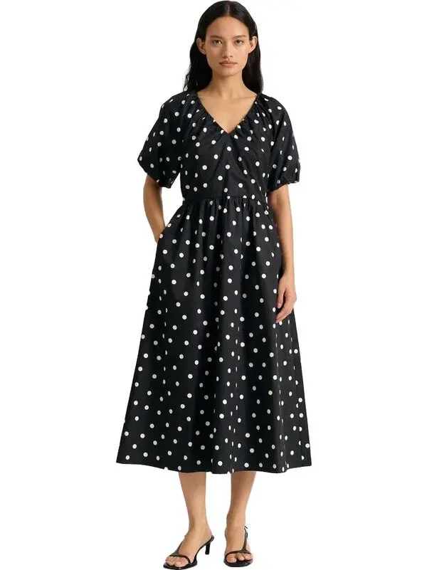 ALBARAY Spot V-neck Midi Dress - Black