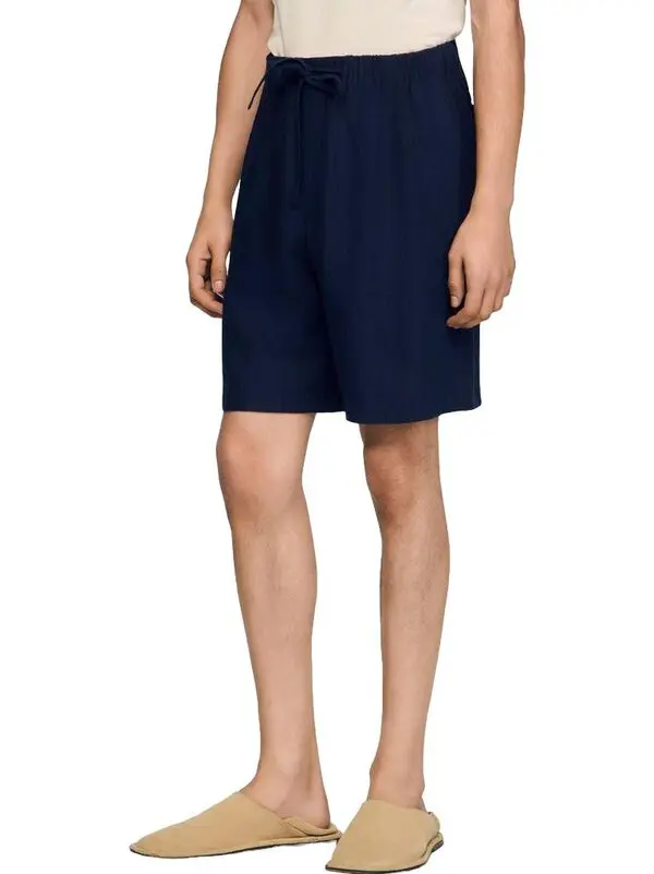 Sandro Linen Elastic Waist Shorts - Navy Blue