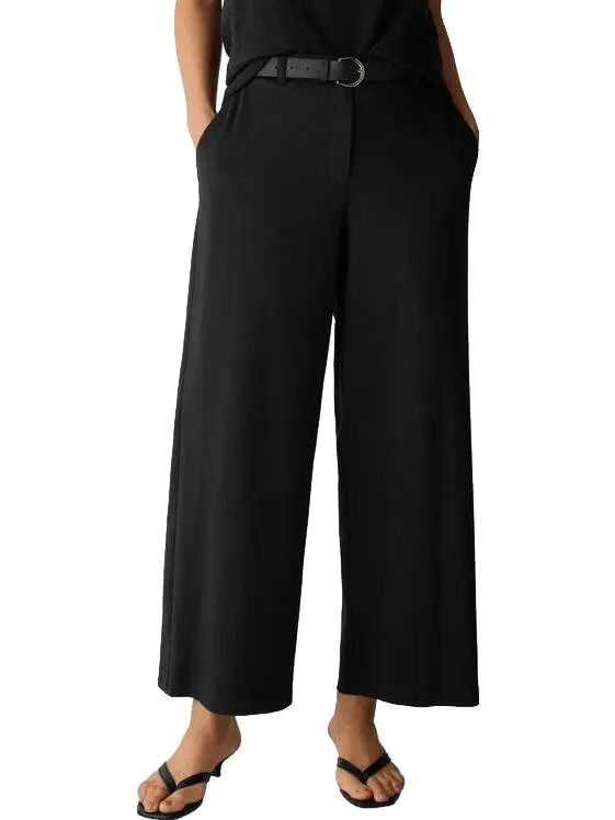 Eileen Fisher High Waist Ankle Wide Leg Pants - Black
