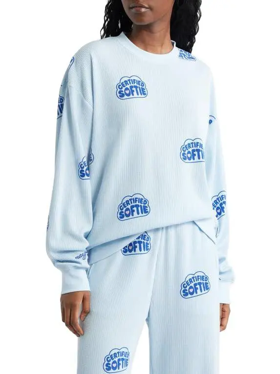 THE MAYFAIR GROUP Waffle Knit Fleece Graphic Sweatshirt - Blue