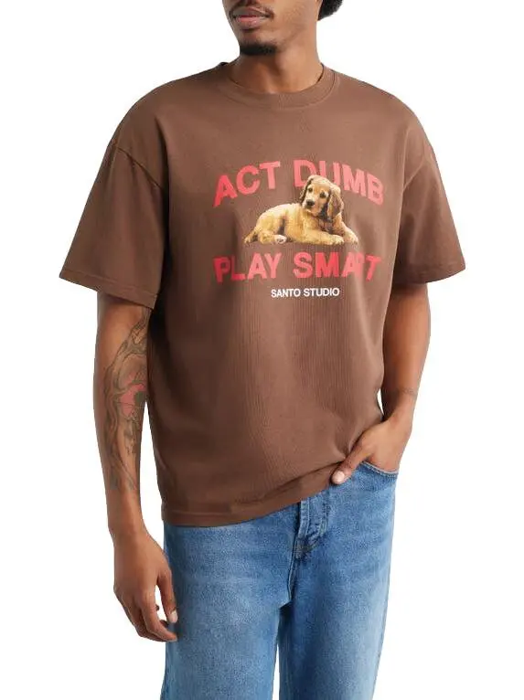 SANTO STUDIO Act Dumb Play Smart Graphic T-shirt - Brown
