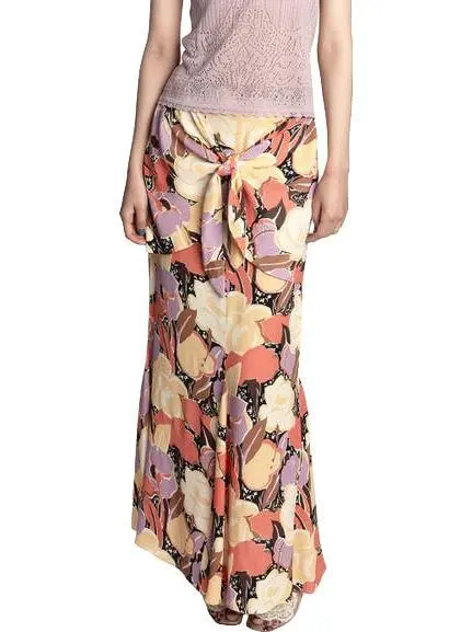 Anna Sui Floral Printed Crepe Maxi Skirt - Sunset Multi