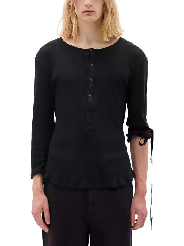 ANN DEMEULEMEESTER Ilyas Ribbed Tie-detail T-shirt - Black