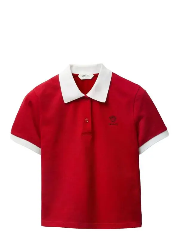 Versace Embroidered Cotton Piqué Polo Shirt - Red