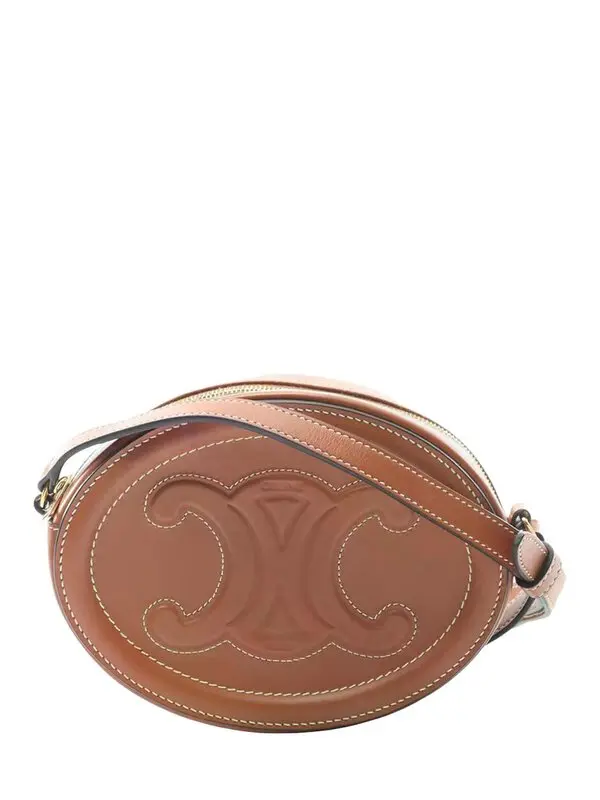 Celine 2021-2026 Small Calfskin Cuir Triomphe Oval Crossbody Bag - Brown