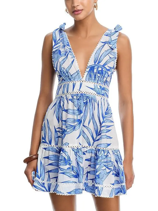 Poupette St Barth Cara Mini Dress - Blue Palm Leaf