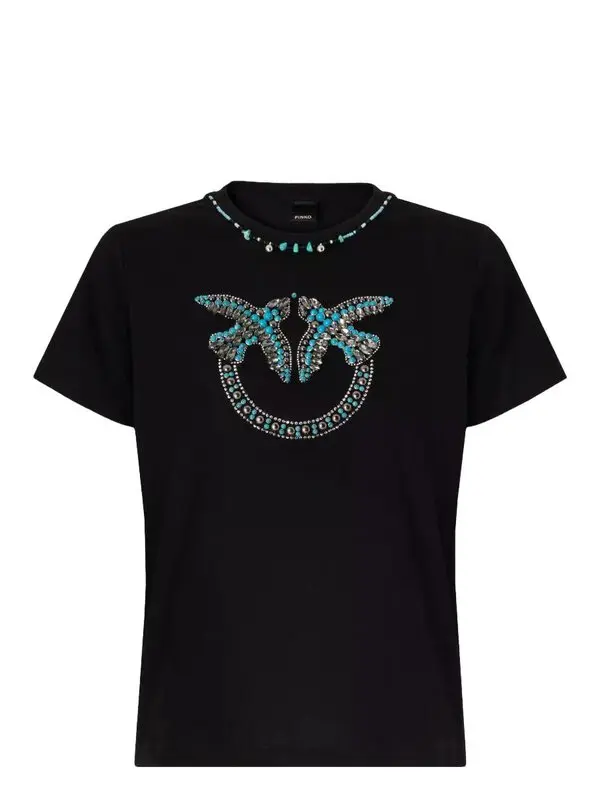 Pinko Beaded Embellished Crewneck T-shirt - Black