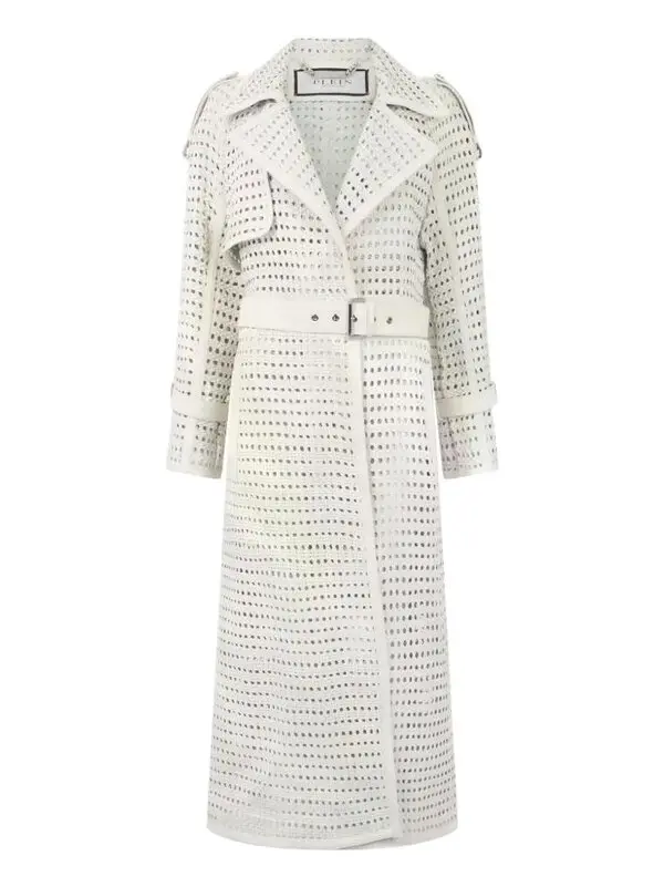 Philipp Plein Leather Weaved Trench Coat - Neutrals