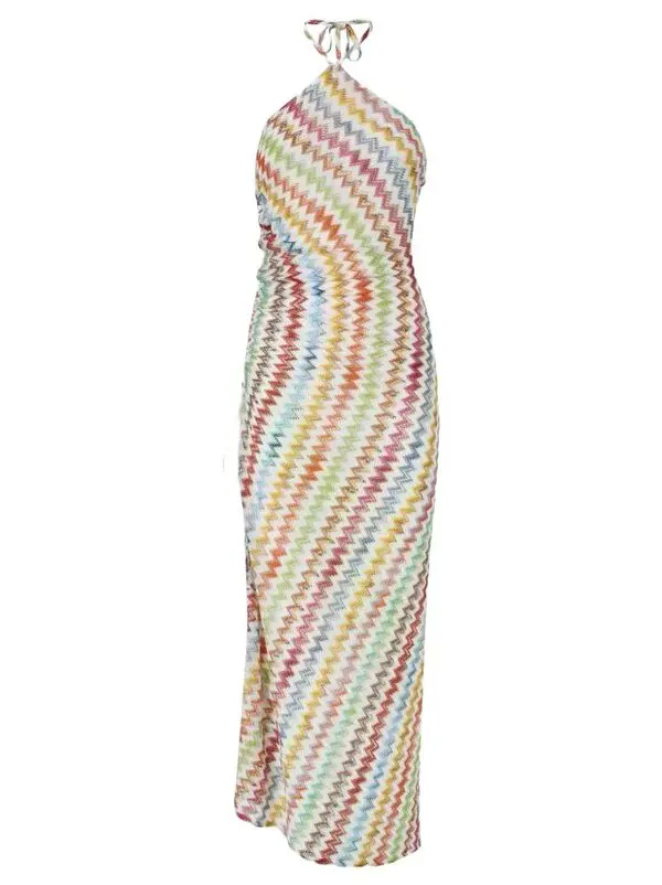 Missoni Long Cover-up In Lamé Viscose With Micro Zigzag Pattern - White