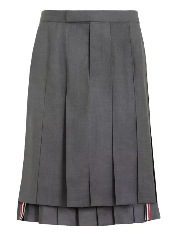 Thom Browne Twill Pleated Midi Skirt With Striped Trim - Grey