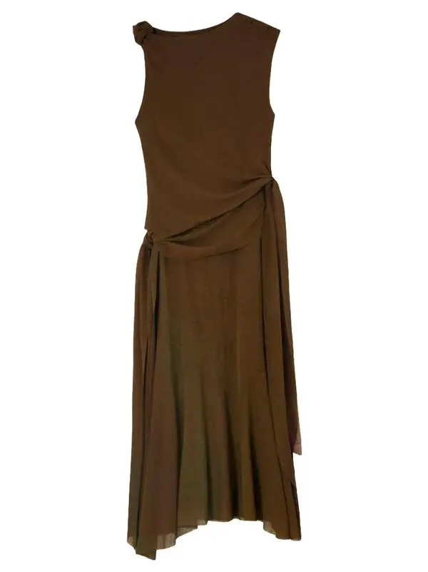 GANNI Knot Detail Asymmetric Midi Dress - Brown