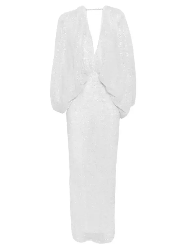L'IDEE Sequin Ruched Maxi Dress - White