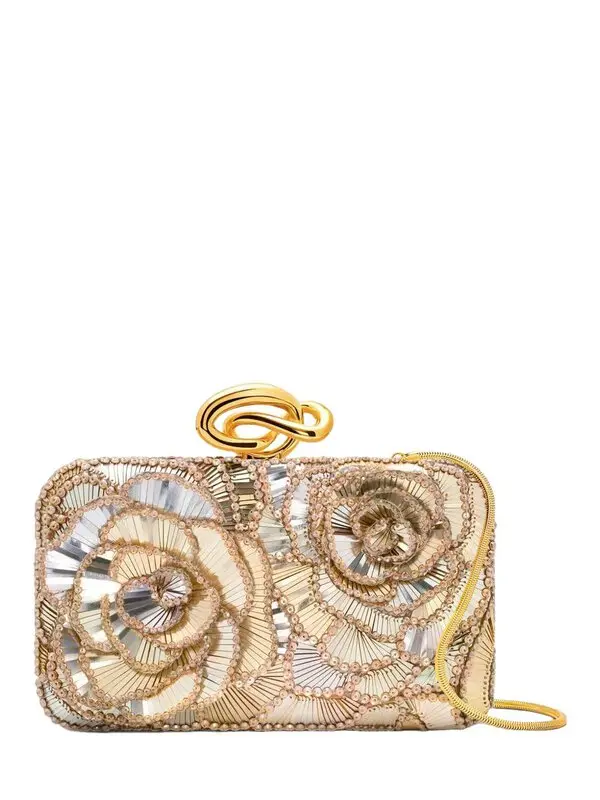 Oscar De La Renta Mini Floral-embellished Clutch - Gold