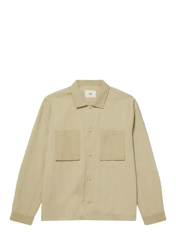 Folk Patch Linen And Cotton-blend Overshirt - Neutrals