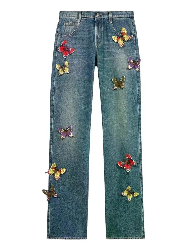 Blumarine Butterfly-embellished Straight Leg Jeans - Blue