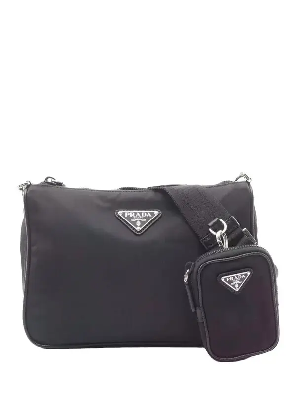 Prada Saffiano Trimmed Re Nylon Crossbody Bag - Black
