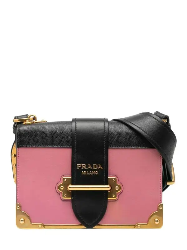 Prada Saffiano Trimmed City Calf Cahier Crossbody Bag - Pink