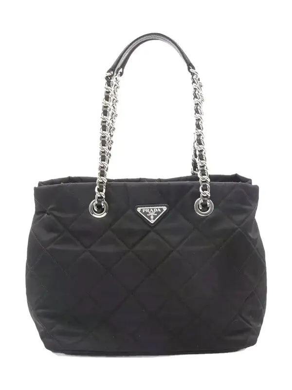 Prada 2013-2026 Tessuto Impuntu Chain Tote - Black
