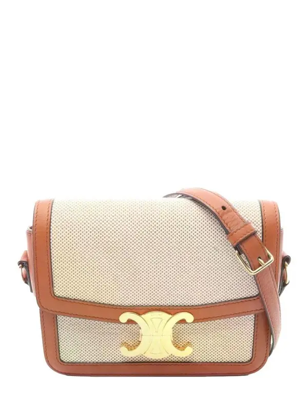 Celine Teen Canvas And Calfskin Triomphe Crossbody Bag - Brown