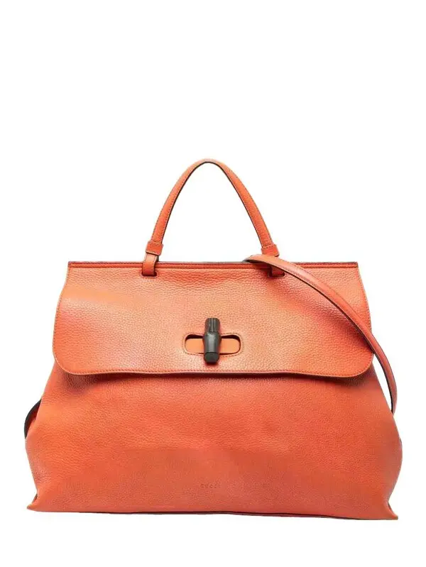 Gucci Large Leather Bamboo Daily Satchel - Orange