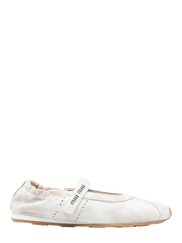 Miu Miu Logo-strap Ballet Flats - White
