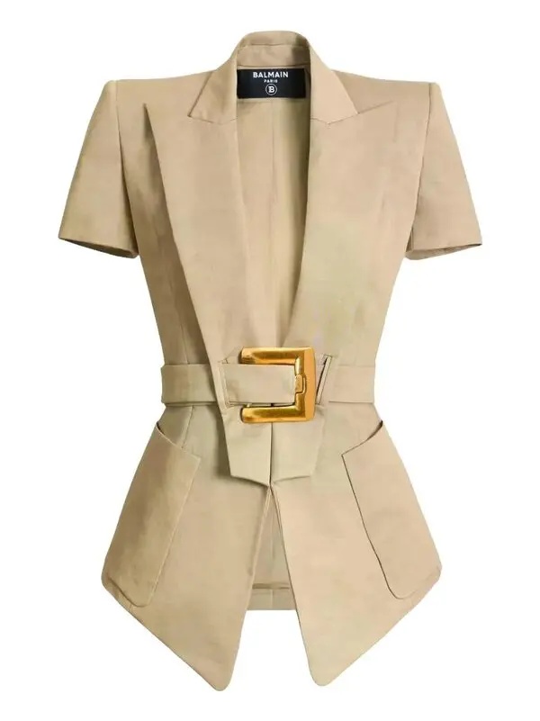 Balmain Anthem Belted Gabardine Jacket - Neutrals