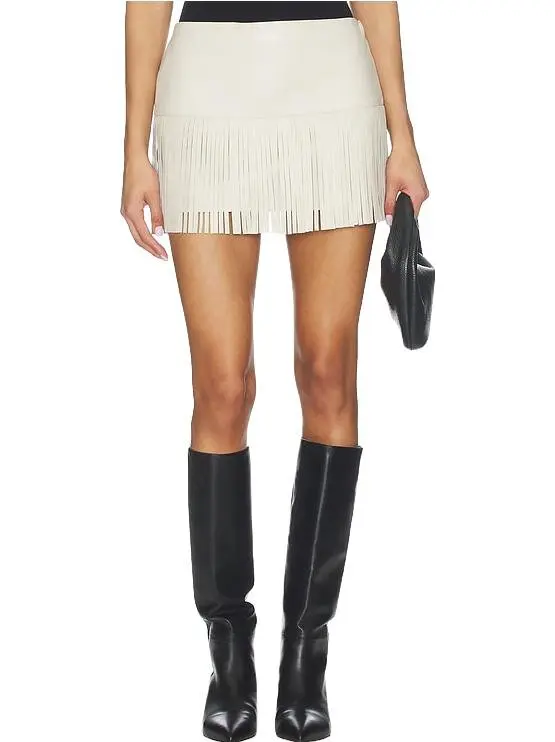 LAMARQUE Hunter Fringe Leather Skirt - Bone
